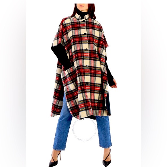 Burberry | Jackets & Coats | Burberry Plaid Wool Reversible Poncho ...